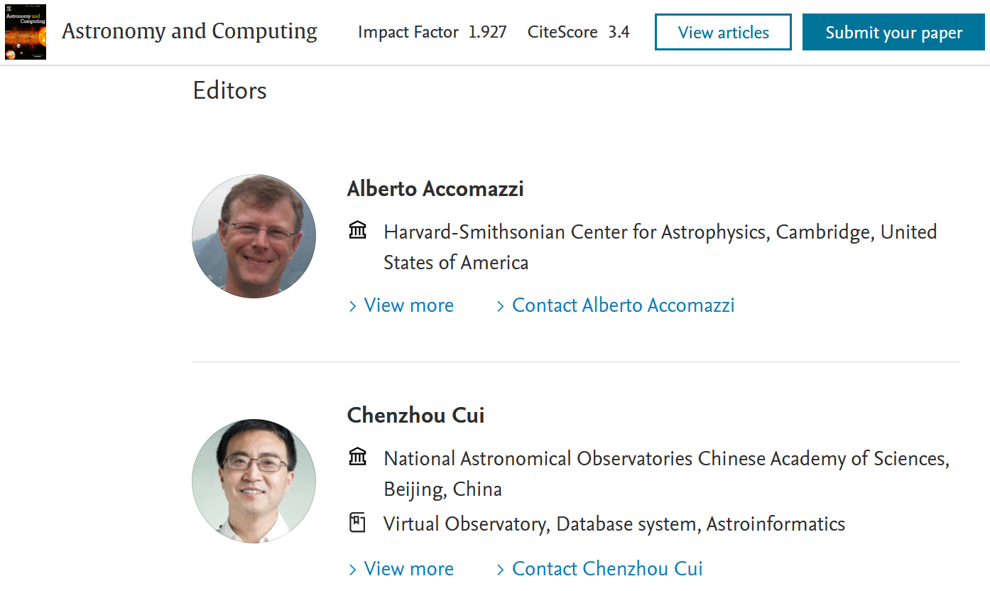 崔辰州博士受聘Astronomy and Computing编委 | 国家天文科学数据中心 | NADC
